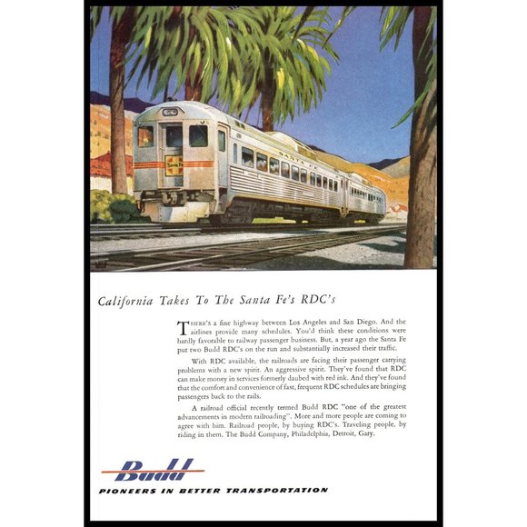 Budd | Art | 953 Budd Transportation Santa Fe Railroad Rdc Vintage ...